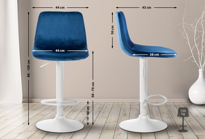 2er Set Barhocker Divo Samt Weiss, blau | Swisshandel24