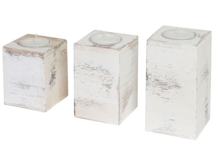 3er Set S+M+L Teelichthalter HWC-C58, Teelichtständer, Shabby-Look Vintage weiss | Traumlampen