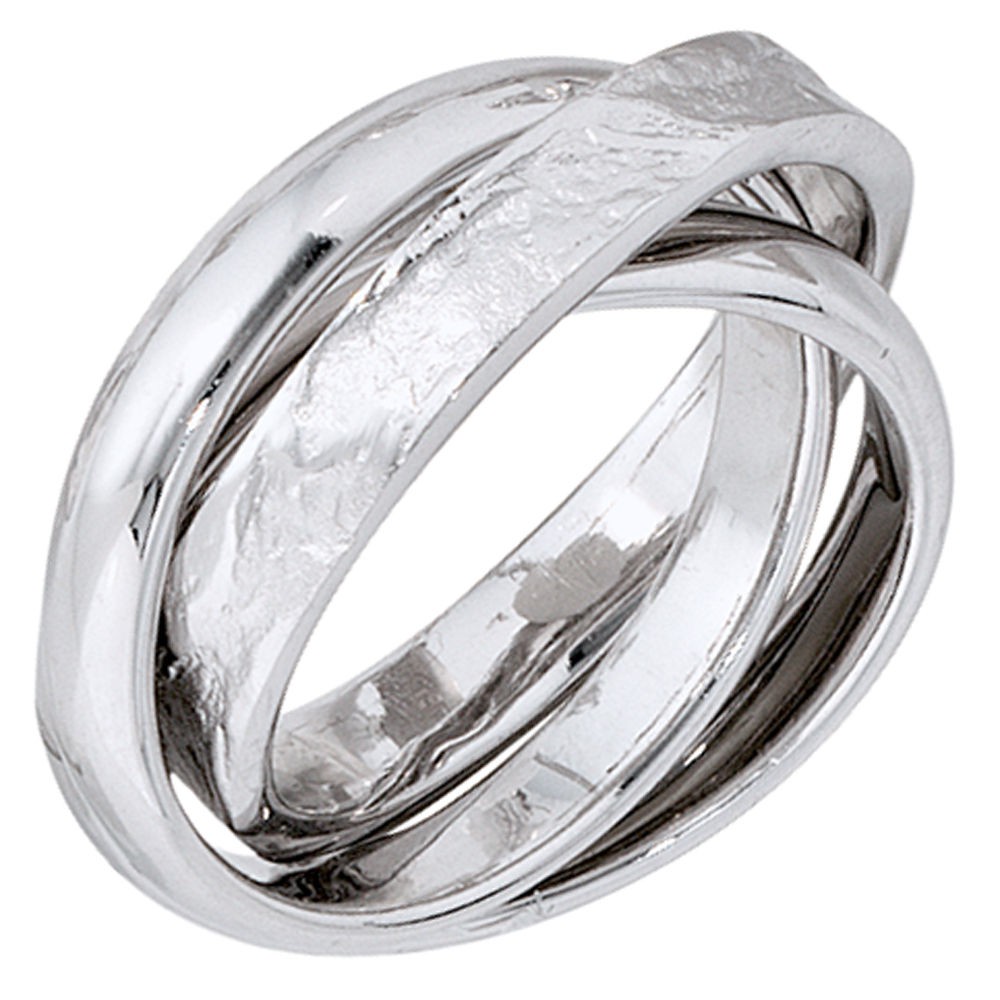 Damen Ring 925 Sterling Silber rhodiniert teilgehämmert Silberring ...