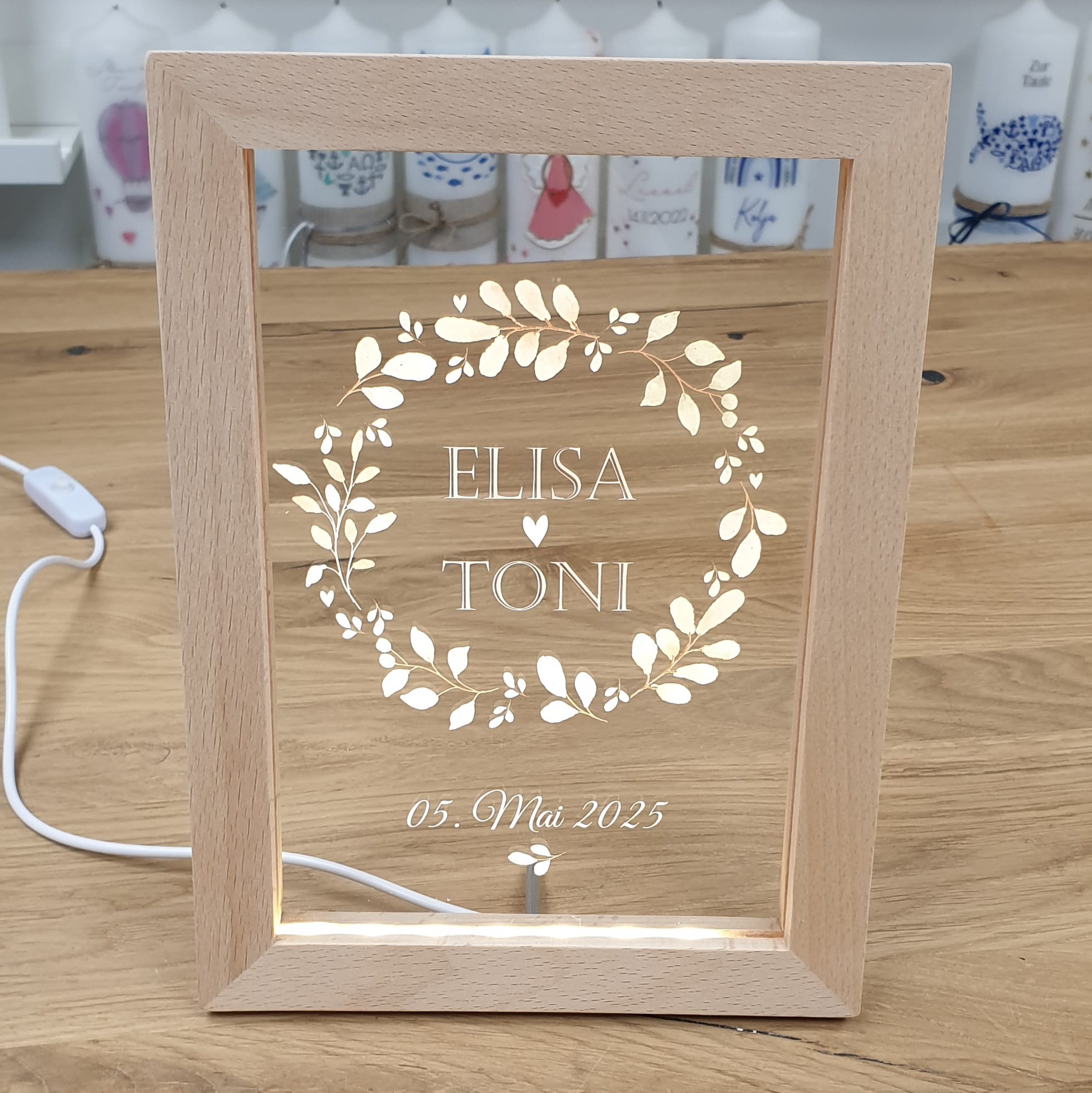 LED Bilderrahmen KRANZ, Geschenk zur Hochzeit, Jubiläum | meinkerzenshop.de