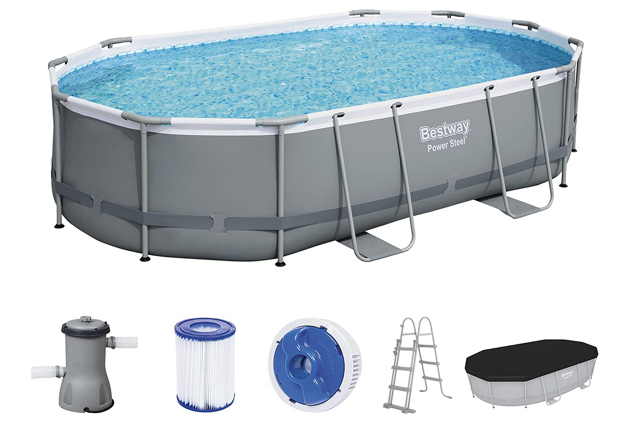 Bestway 56448 Power Steel Frame Pool Komplett-Set mit Filterpumpe 488 x ...
