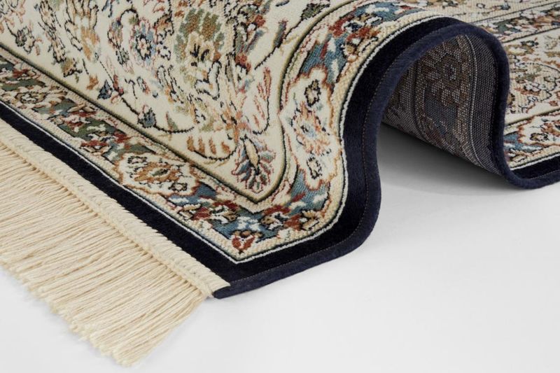 Orientalischer Samt-Teppich mit Fransen Antik Nain Dunkelblau Grün ...